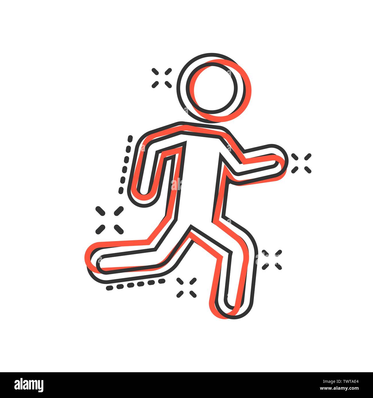 Running people sign icon in comic style. Run silhouette vector cartoon ...