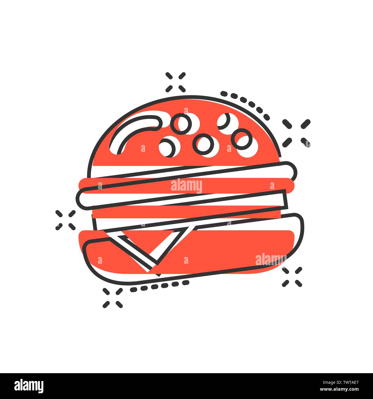 Burger sign icon in comic style. Hamburger vector cartoon illustration ...