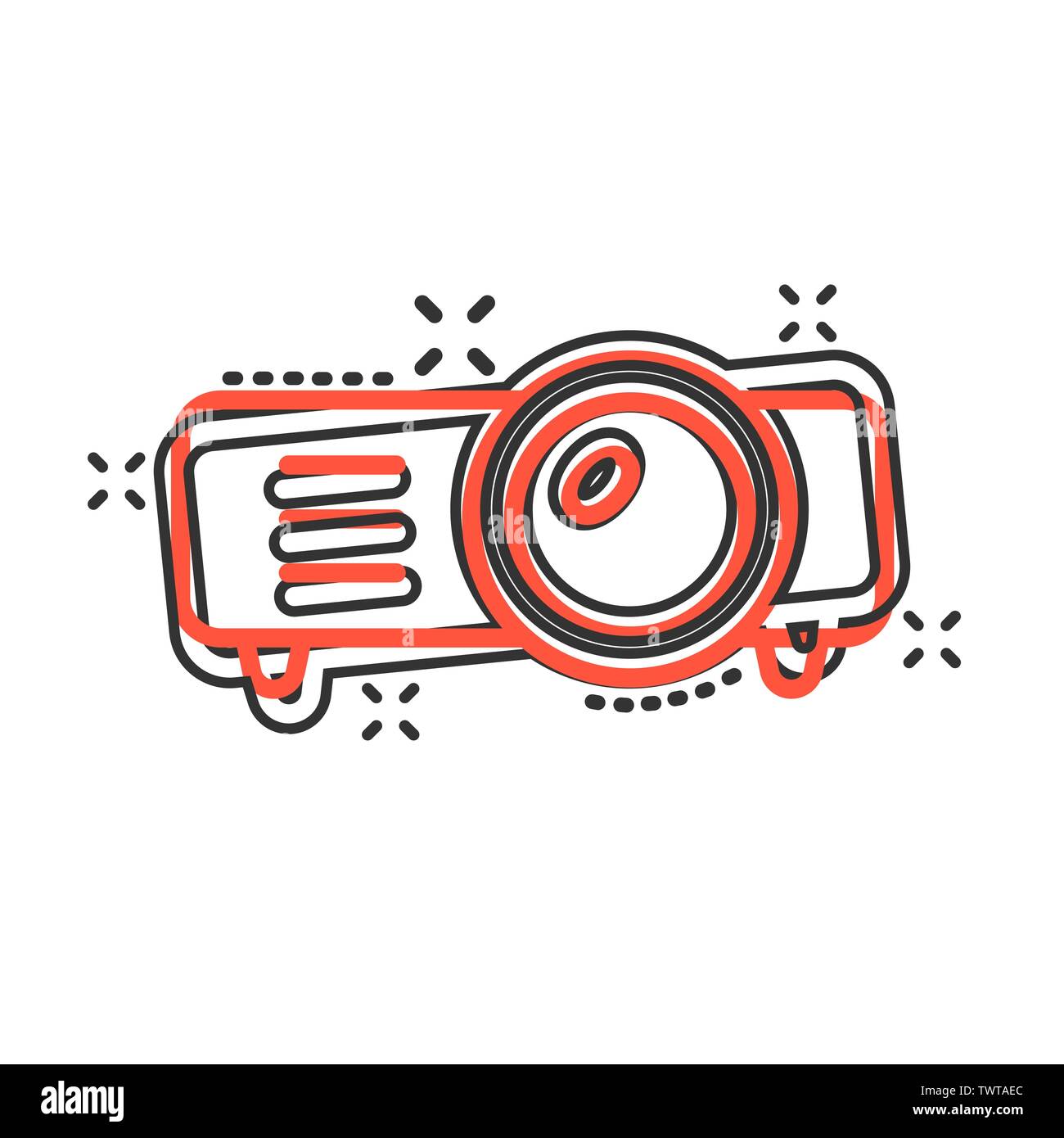 Video projector sign icon in comic style. Cinema presentation device ...