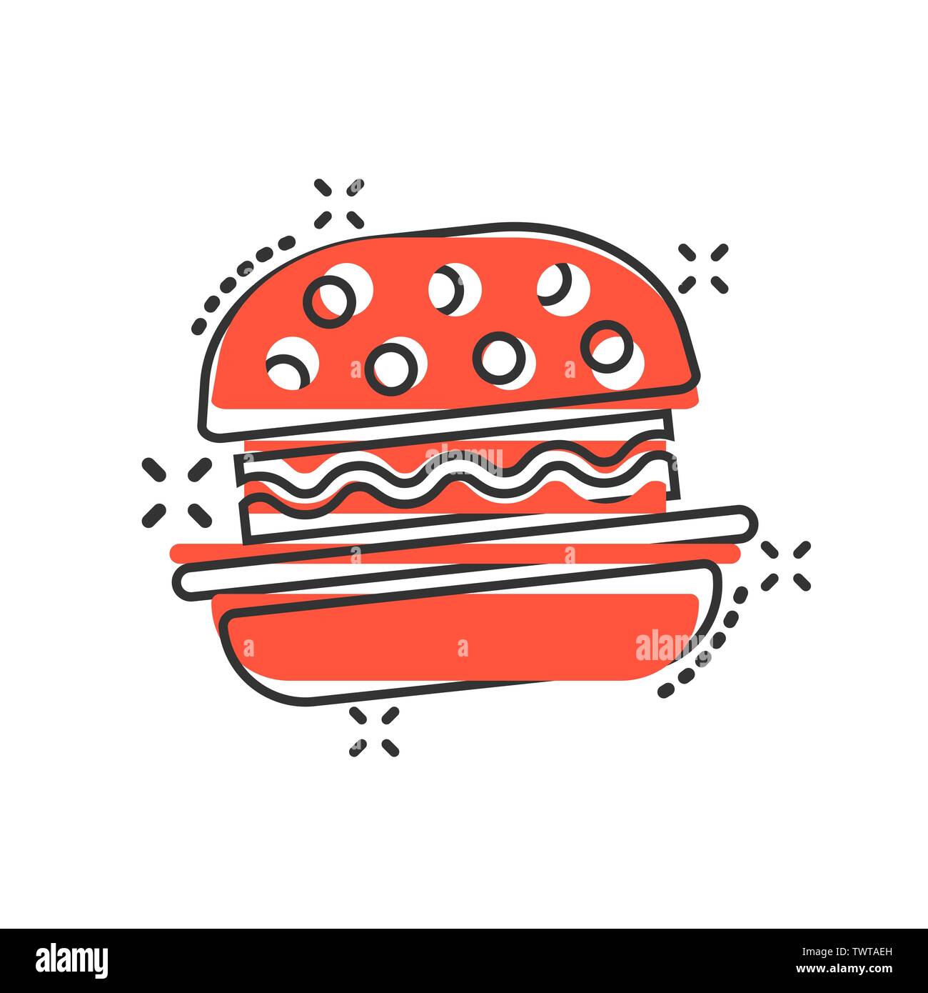Burger sign icon in comic style. Hamburger vector cartoon illustration ...