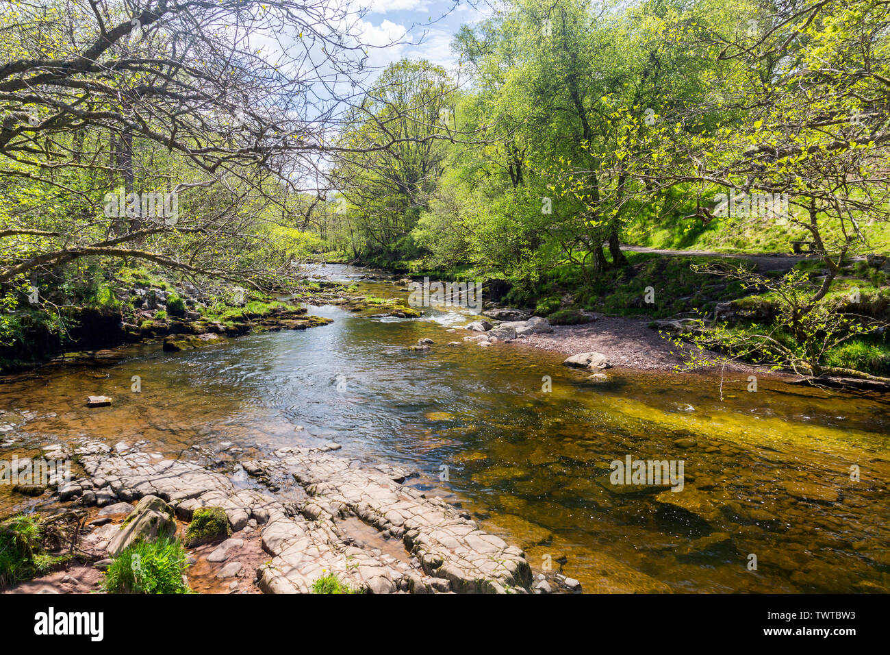 The Afon Mellte flows through ancient woodlands and steep gorges on the ...