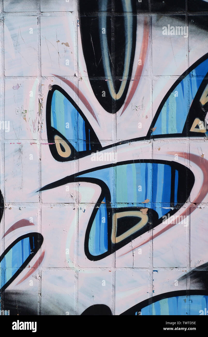 Fragment of colored street art graffiti paintings with contours and ...