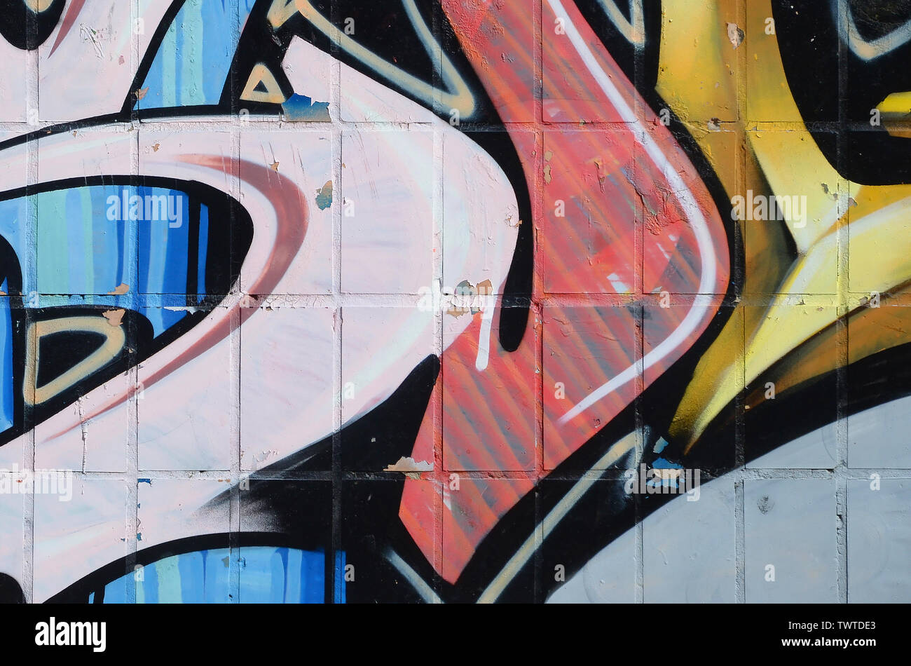 Fragment of colored street art graffiti paintings with contours and ...