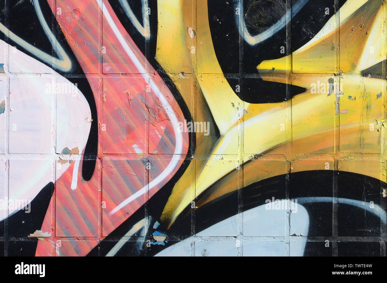 Fragment of colored street art graffiti paintings with contours and ...