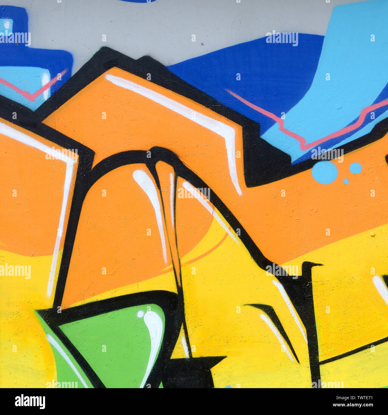 Fragment of colored street art graffiti paintings with contours and ...