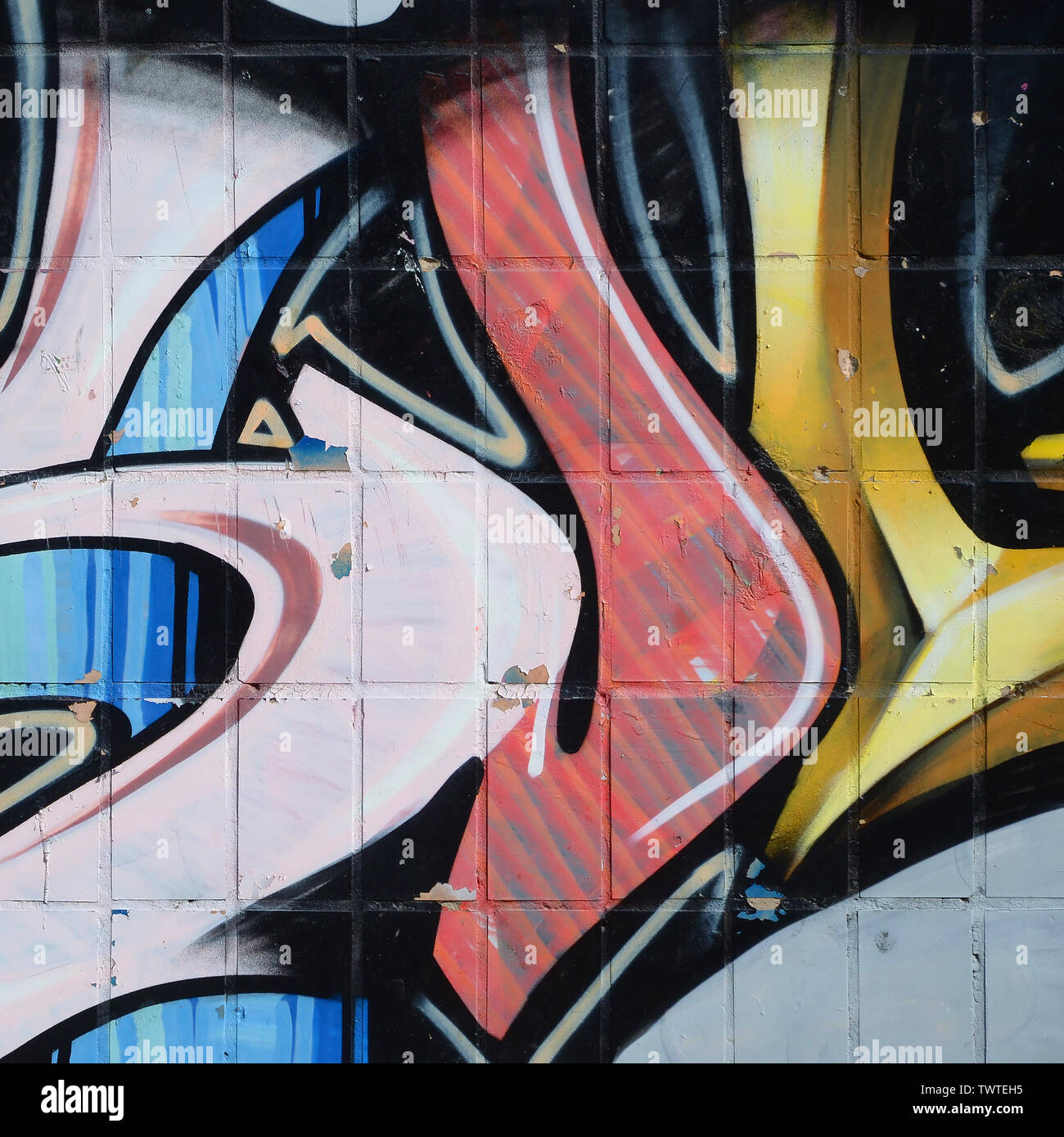 Fragment of colored street art graffiti paintings with contours and ...