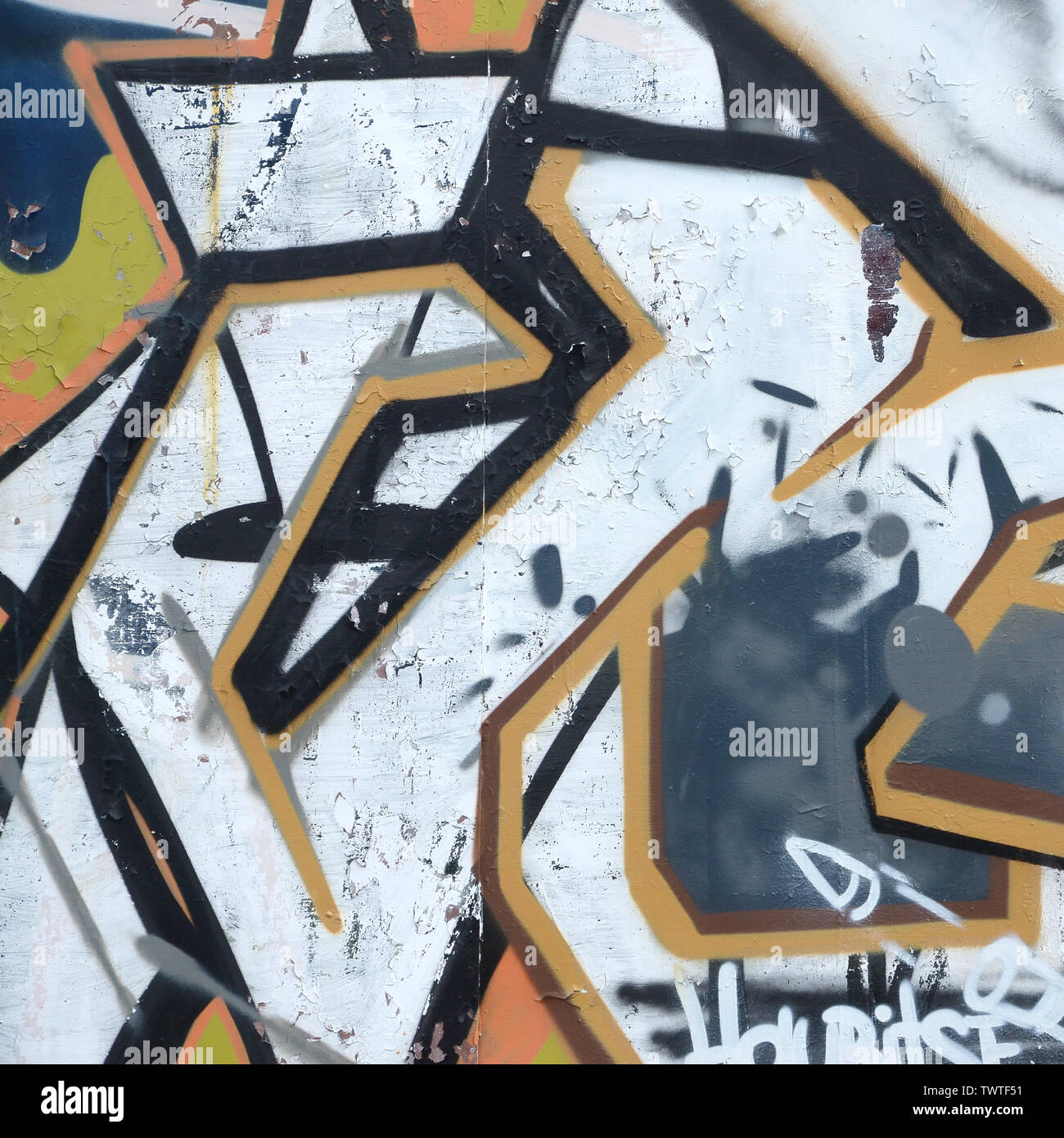 Fragment of colored street art graffiti paintings with contours and ...
