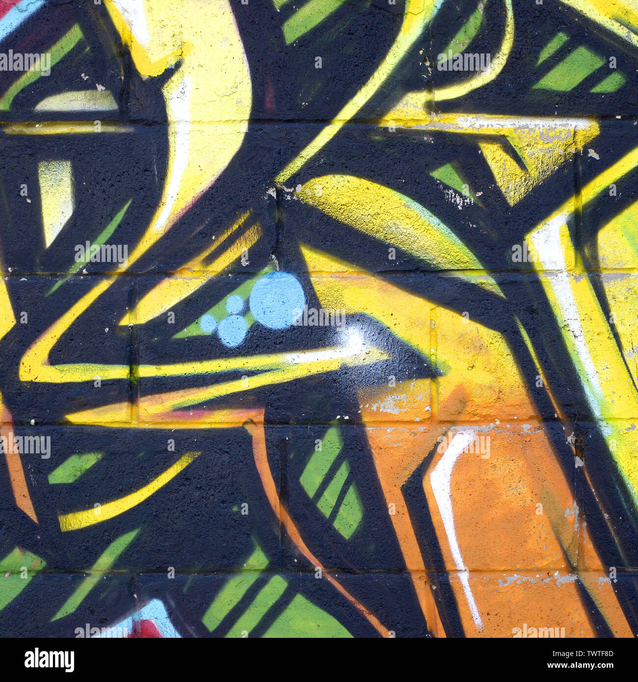 Fragment of colored street art graffiti paintings with contours and ...