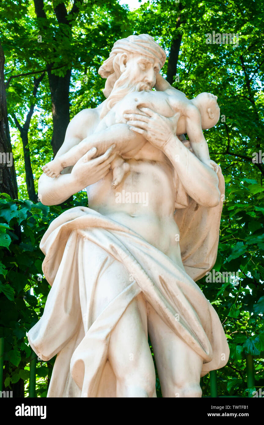 St Petersburg, Russia - June 6, 2019. The stone sculpture of Saturn ...
