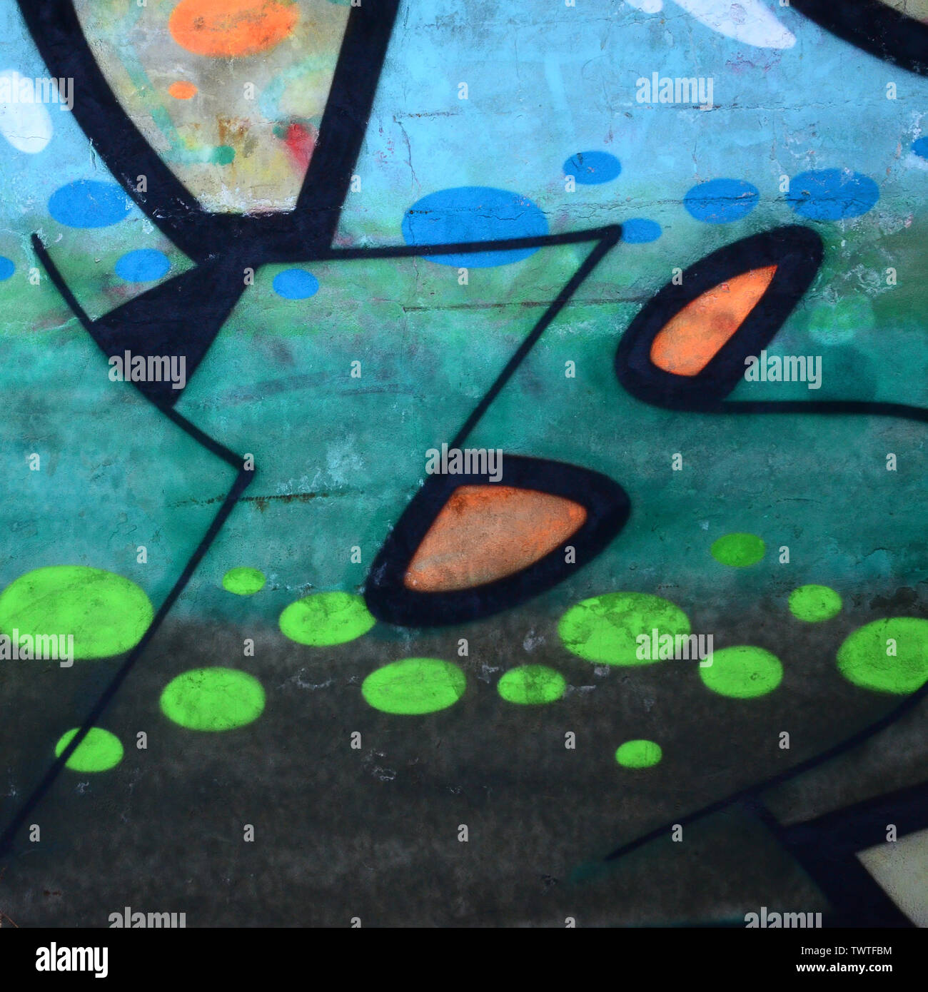 Fragment of colored street art graffiti paintings with contours and ...