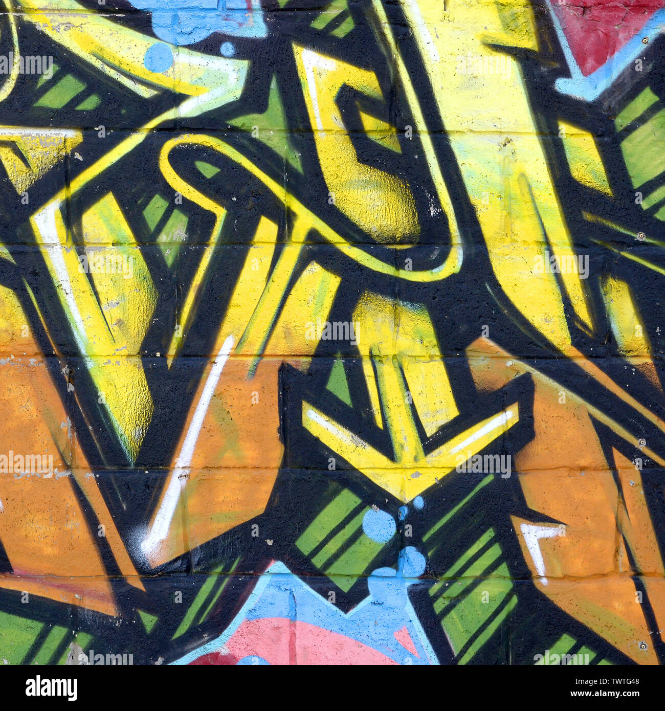 Fragment of colored street art graffiti paintings with contours and ...