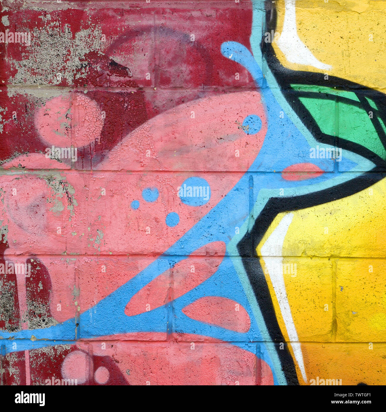 Fragment of colored street art graffiti paintings with contours and ...