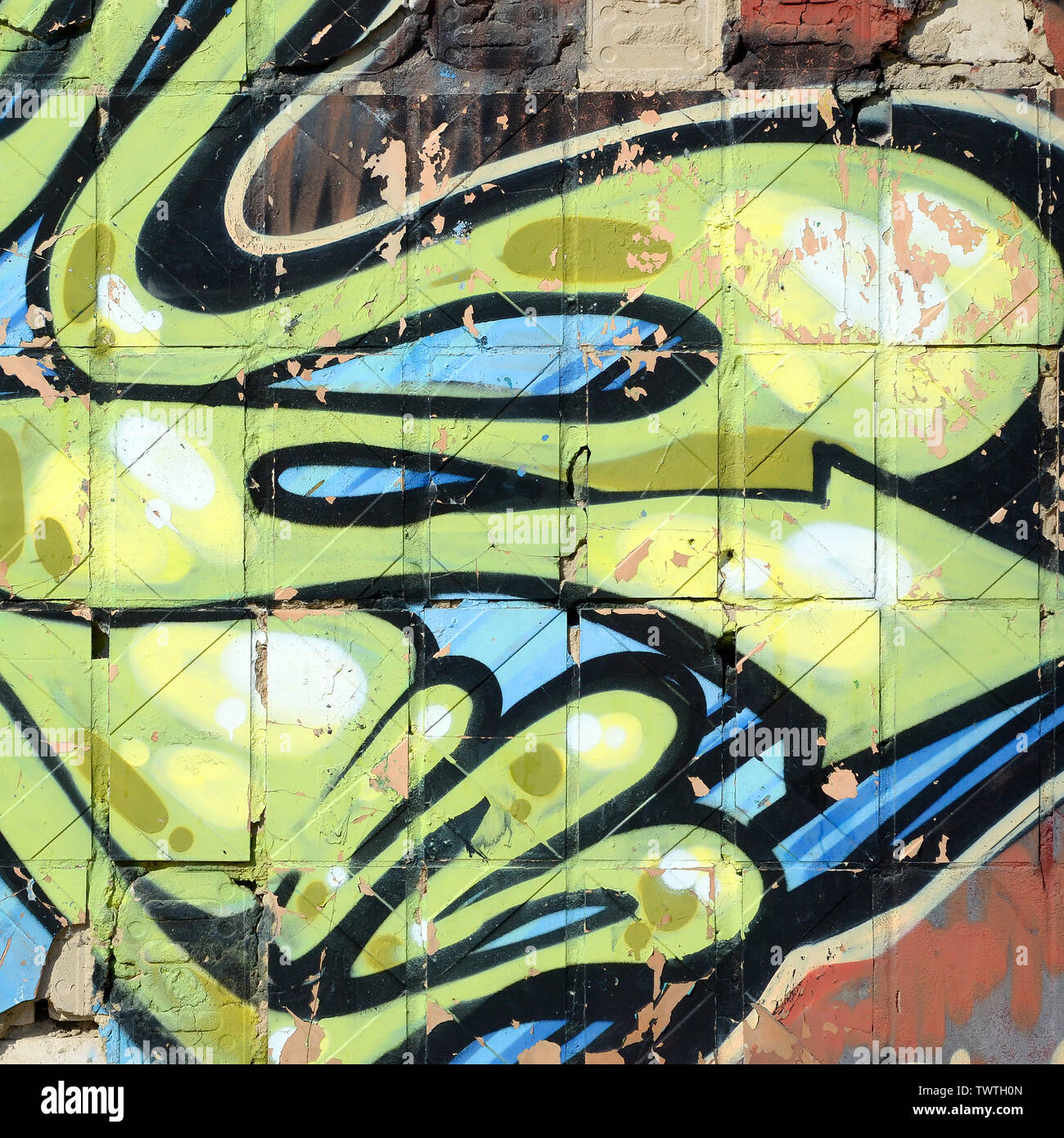 Fragment of colored street art graffiti paintings with contours and ...