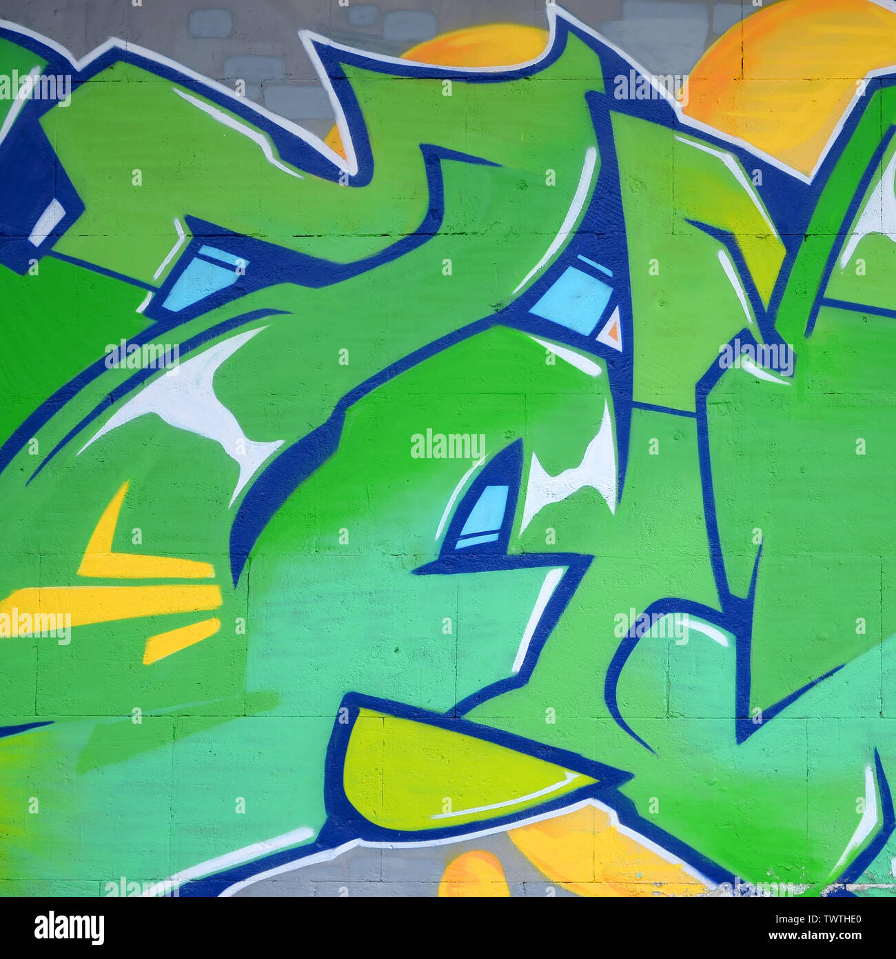 Fragment of colored street art graffiti paintings with contours and ...