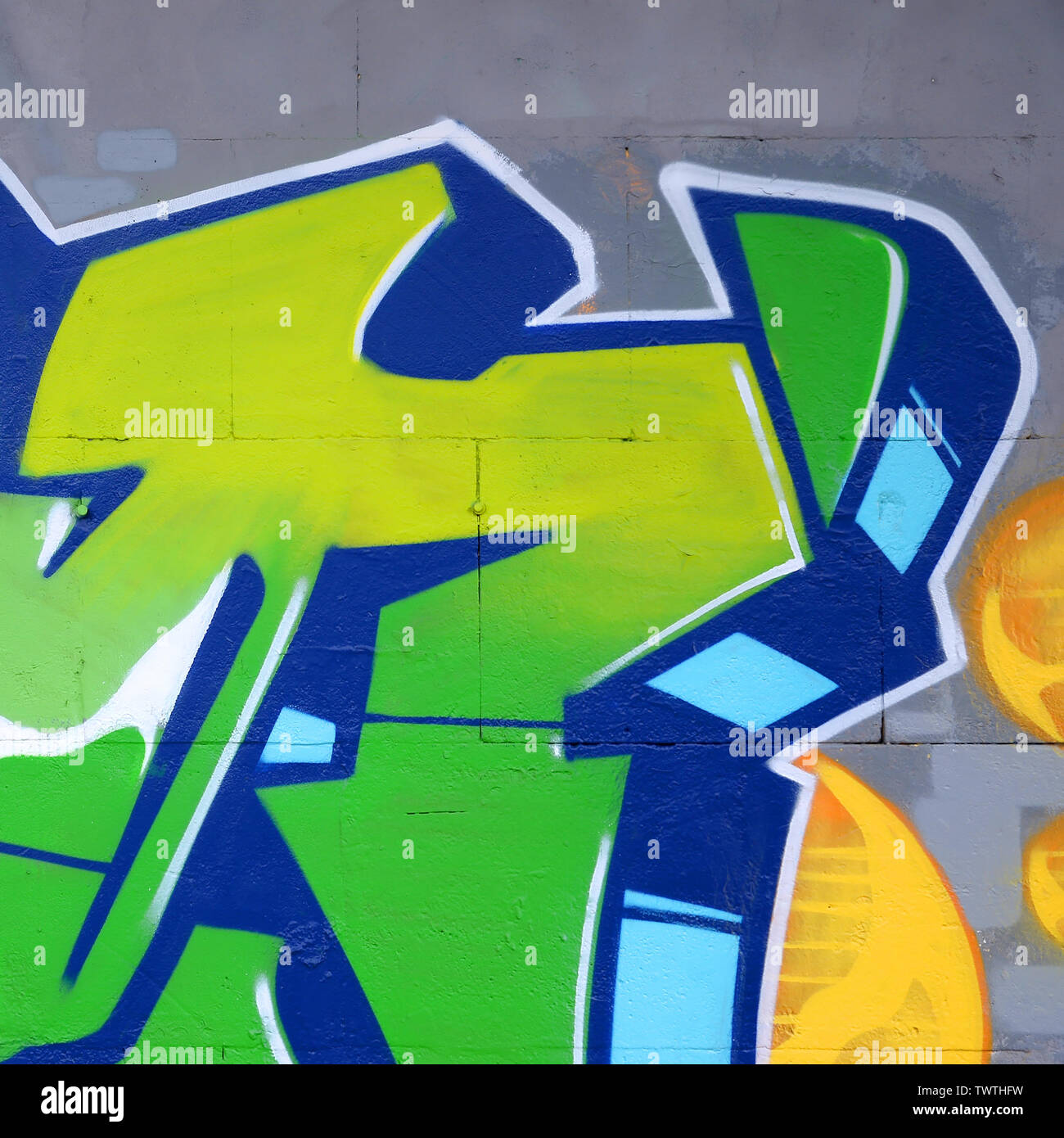Fragment of colored street art graffiti paintings with contours and ...