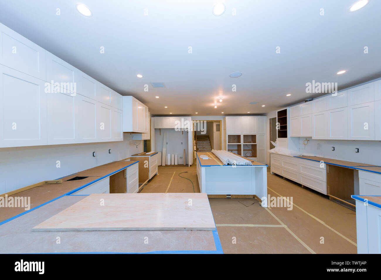 Classical kitchen interiors and white wooden fronts assembling kitchen ...