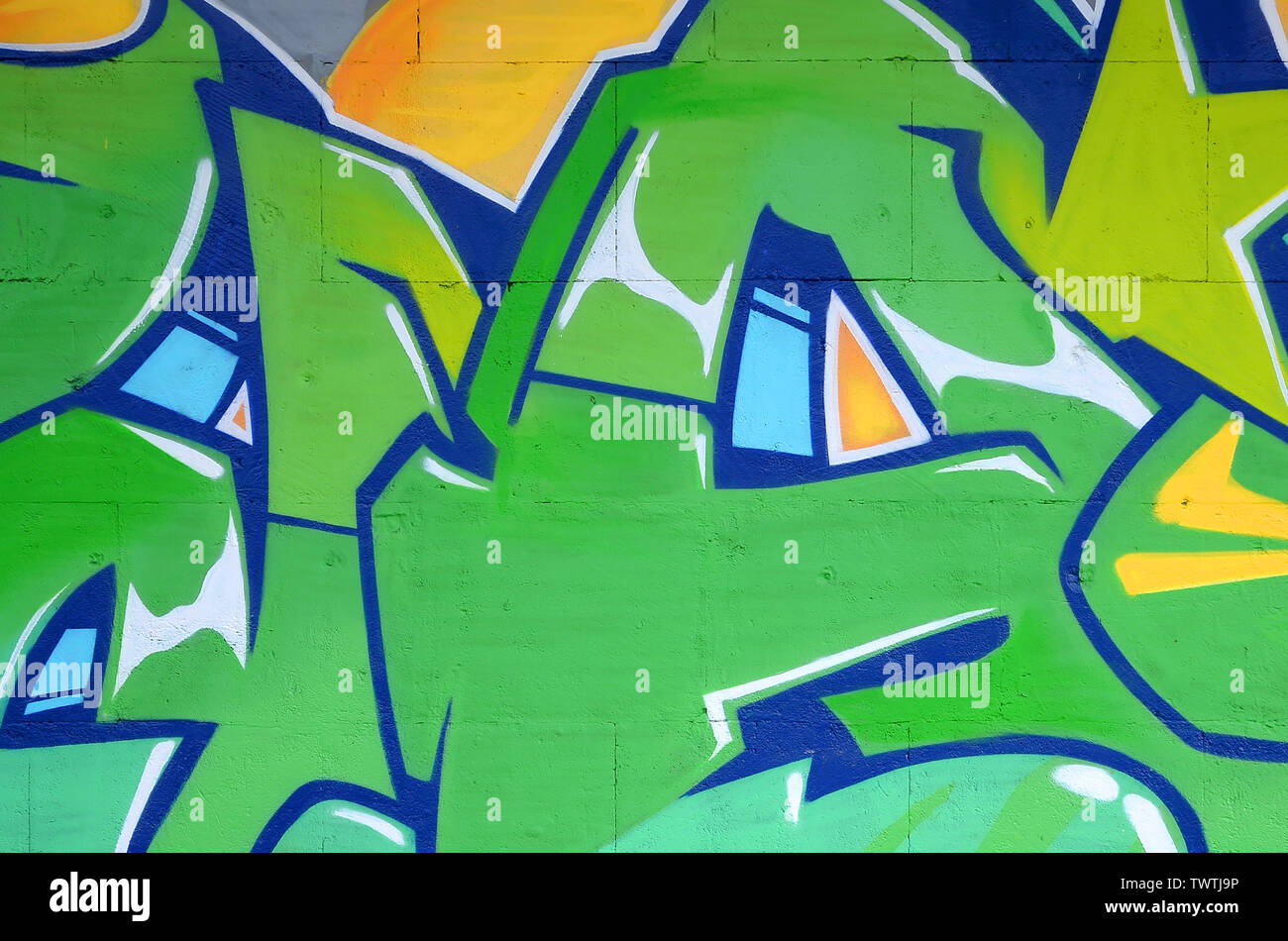 Fragment of colored street art graffiti paintings with contours and ...