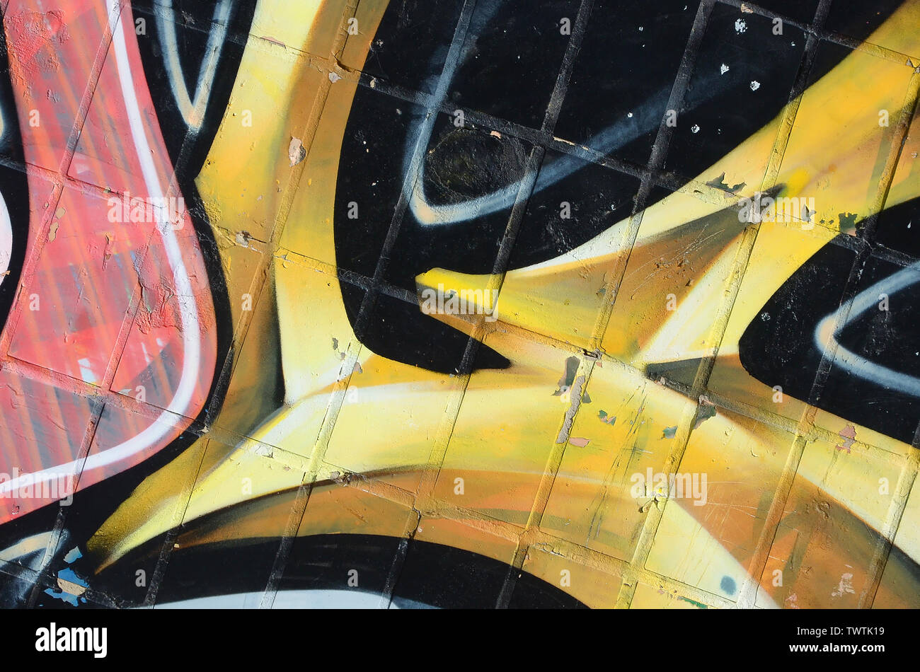 Fragment of colored street art graffiti paintings with contours and ...