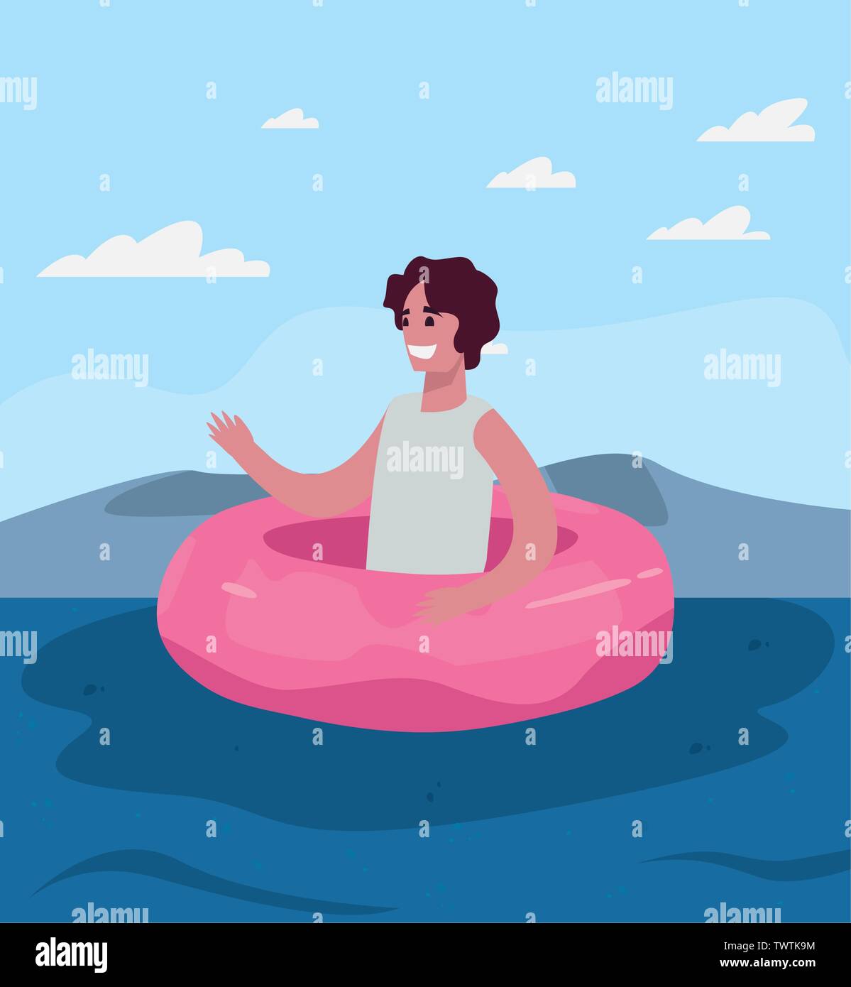 summer time holiday man floating in the sea vector illustration Stock ...