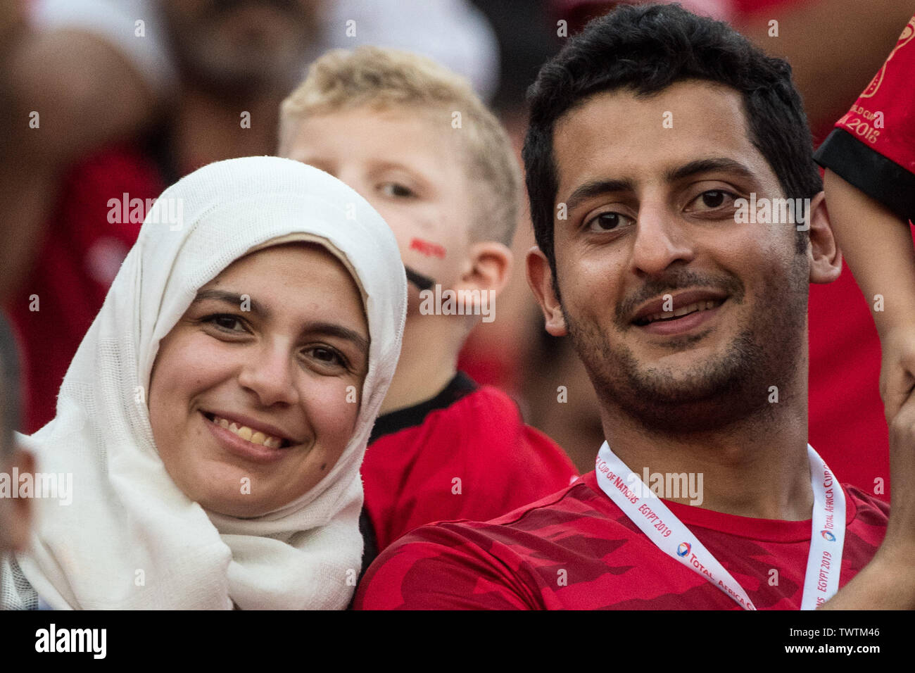 CAIRO, EGYPT - JUNE 21: Egyptian fans father and son during the 2019 ...