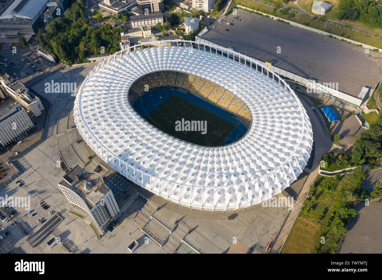 Evening cityscape aerial view of Kiev Olympic Stadium June 2019 Stock ...