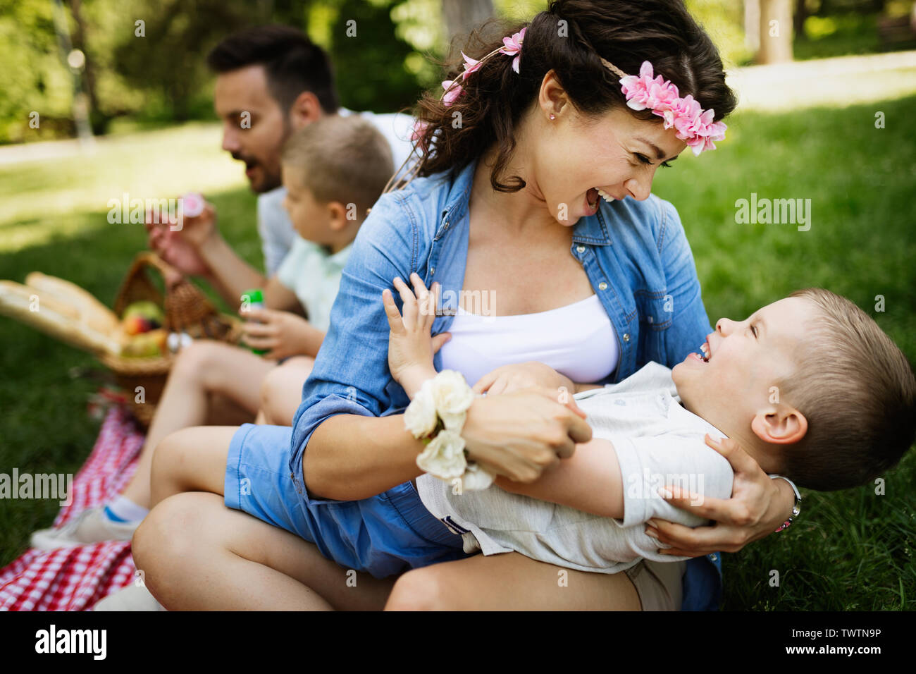 Family with children enjoying a summer day together outdoor Stock Photo ...