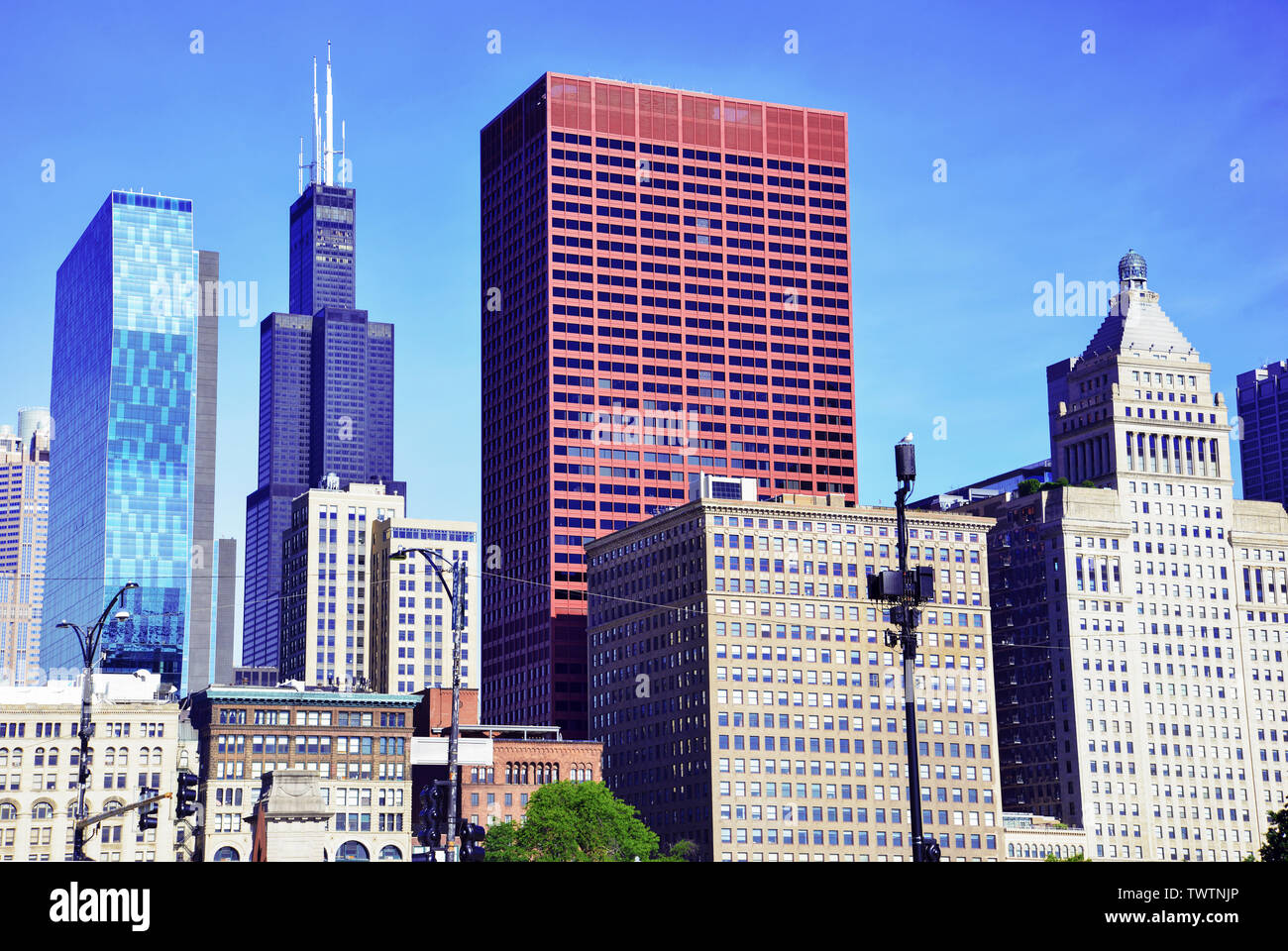 City Skyline with high rise buildings and skyscrapers in Chicago ...