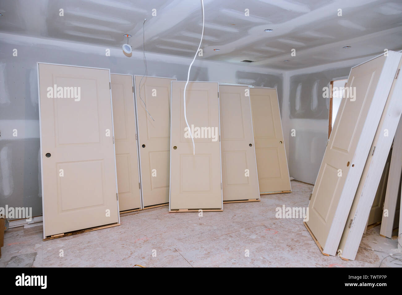 Interior construction of housing project with door installed ...