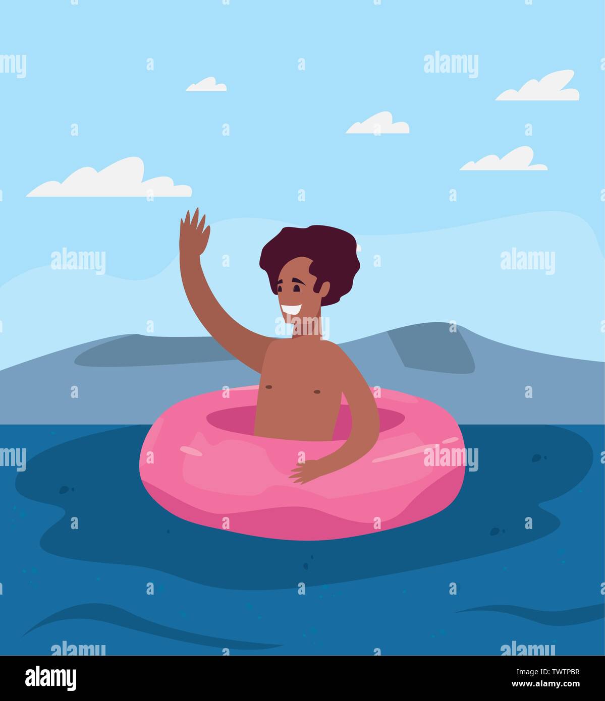summer time holiday man floating in the sea vector illustration Stock ...
