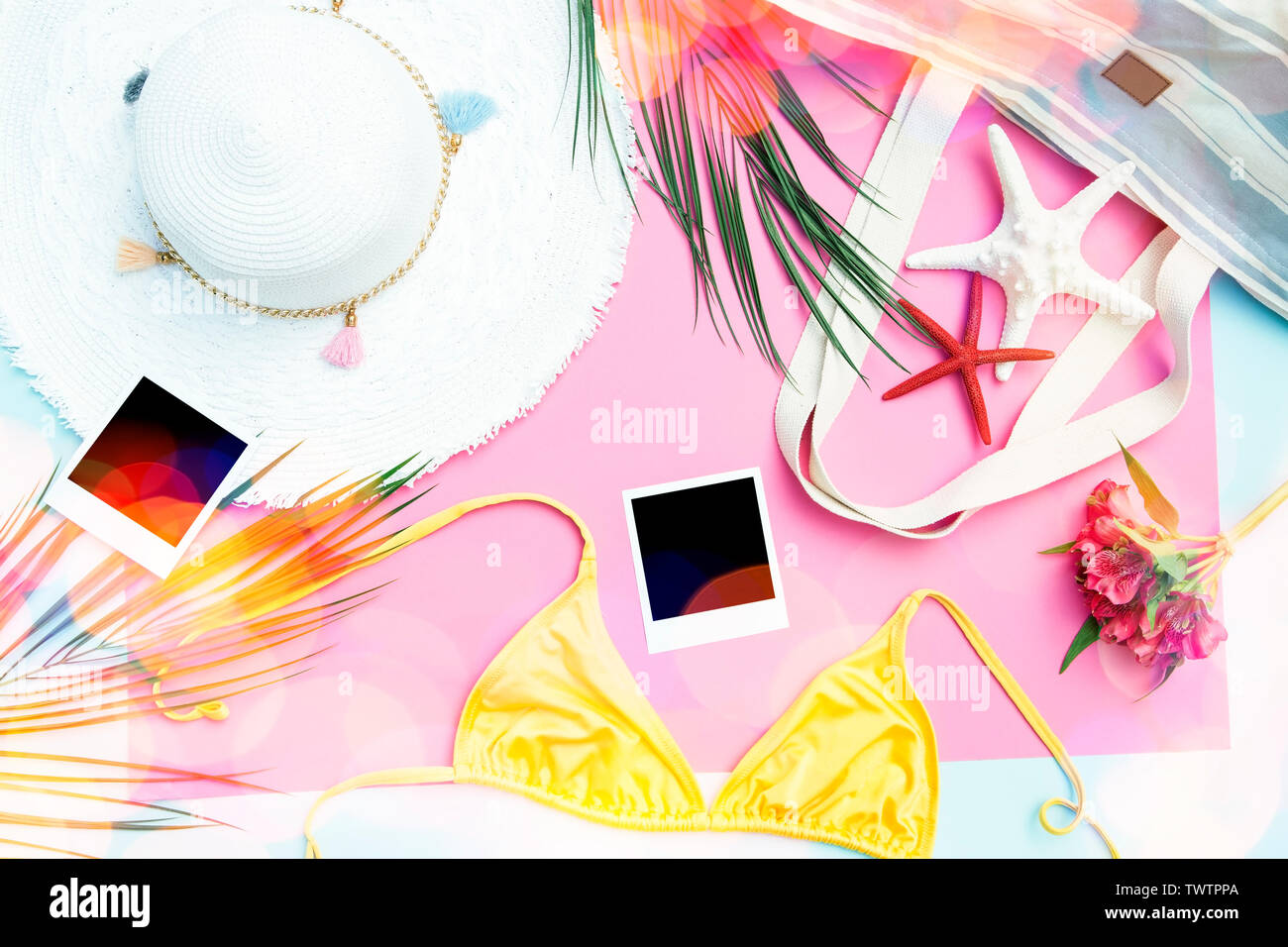 Summer background with the blank instant images Stock Photo - Alamy