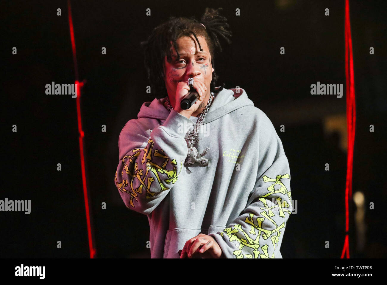 LOS ANGELES, CALIFORNIA, USA - JUNE 22: Rapper Trippie Redd performs at ...