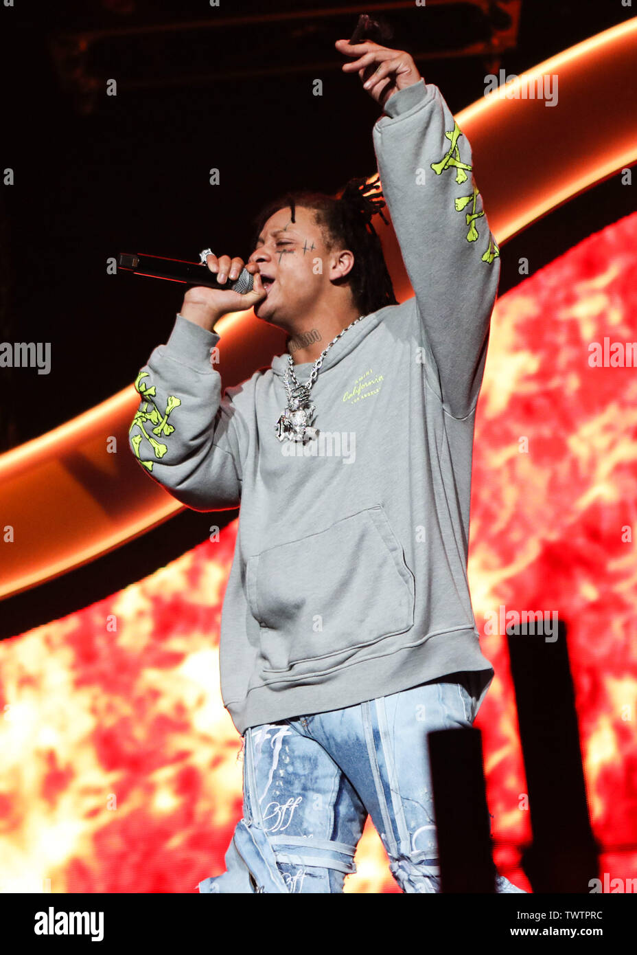 LOS ANGELES, CALIFORNIA, USA - JUNE 22: Rapper Trippie Redd performs at ...