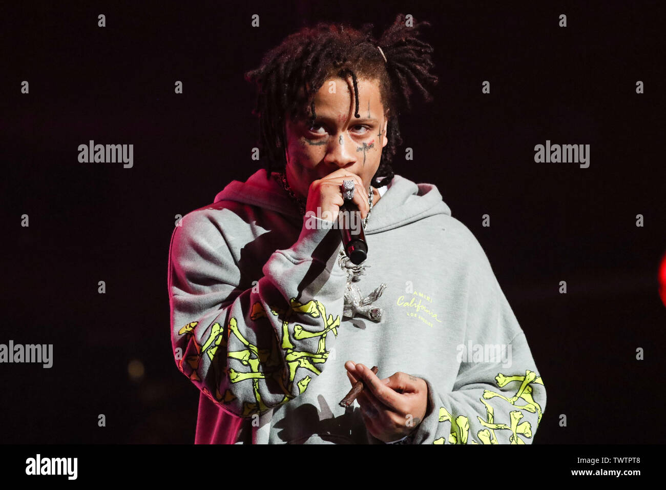 LOS ANGELES, CALIFORNIA, USA - JUNE 22: Rapper Trippie Redd performs at ...