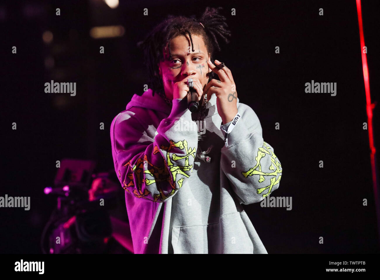 LOS ANGELES, CALIFORNIA, USA - JUNE 22: Rapper Trippie Redd performs at ...