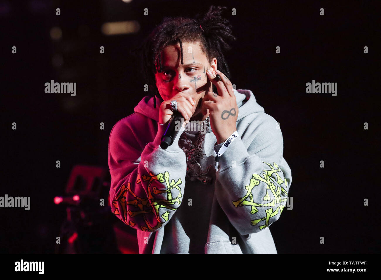 LOS ANGELES, CALIFORNIA, USA - JUNE 22: Rapper Trippie Redd performs at ...