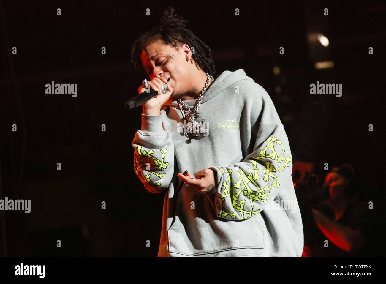 LOS ANGELES, CALIFORNIA, USA - JUNE 22: Rapper Trippie Redd performs at ...