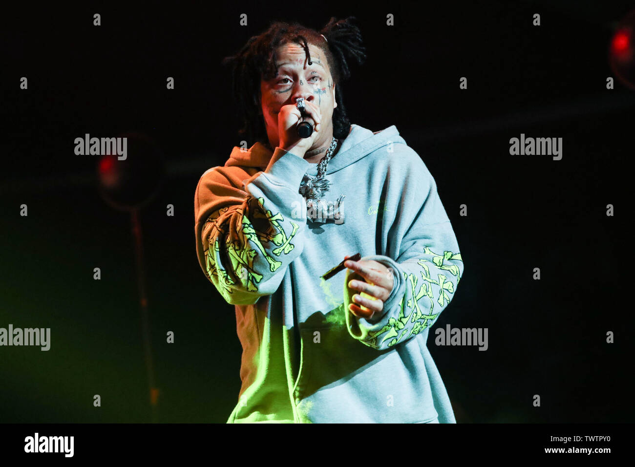 LOS ANGELES, CALIFORNIA, USA - JUNE 22: Rapper Trippie Redd performs at ...