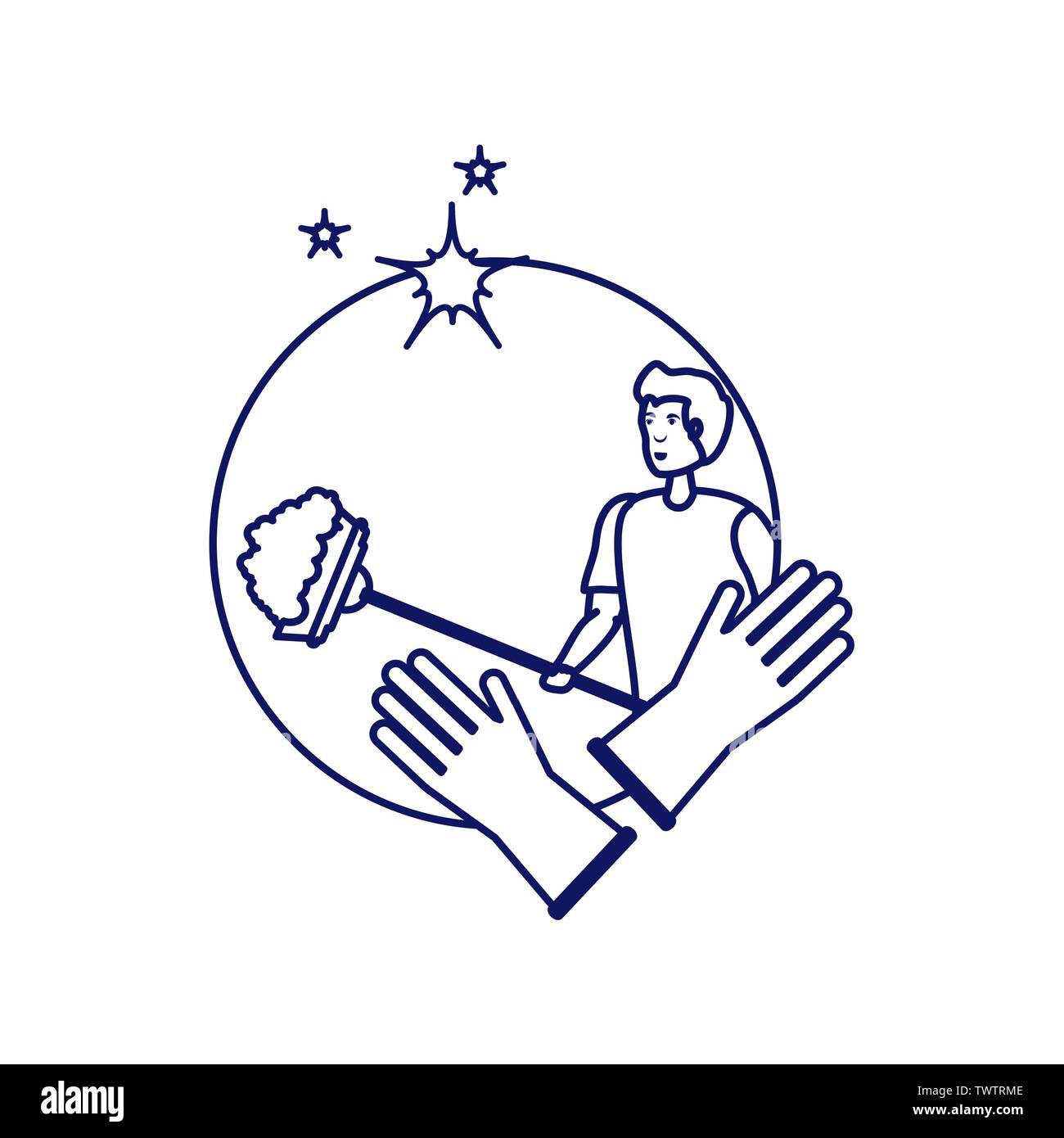 Man cartoon and cleaning design, home work hygiene equipment domestic ...