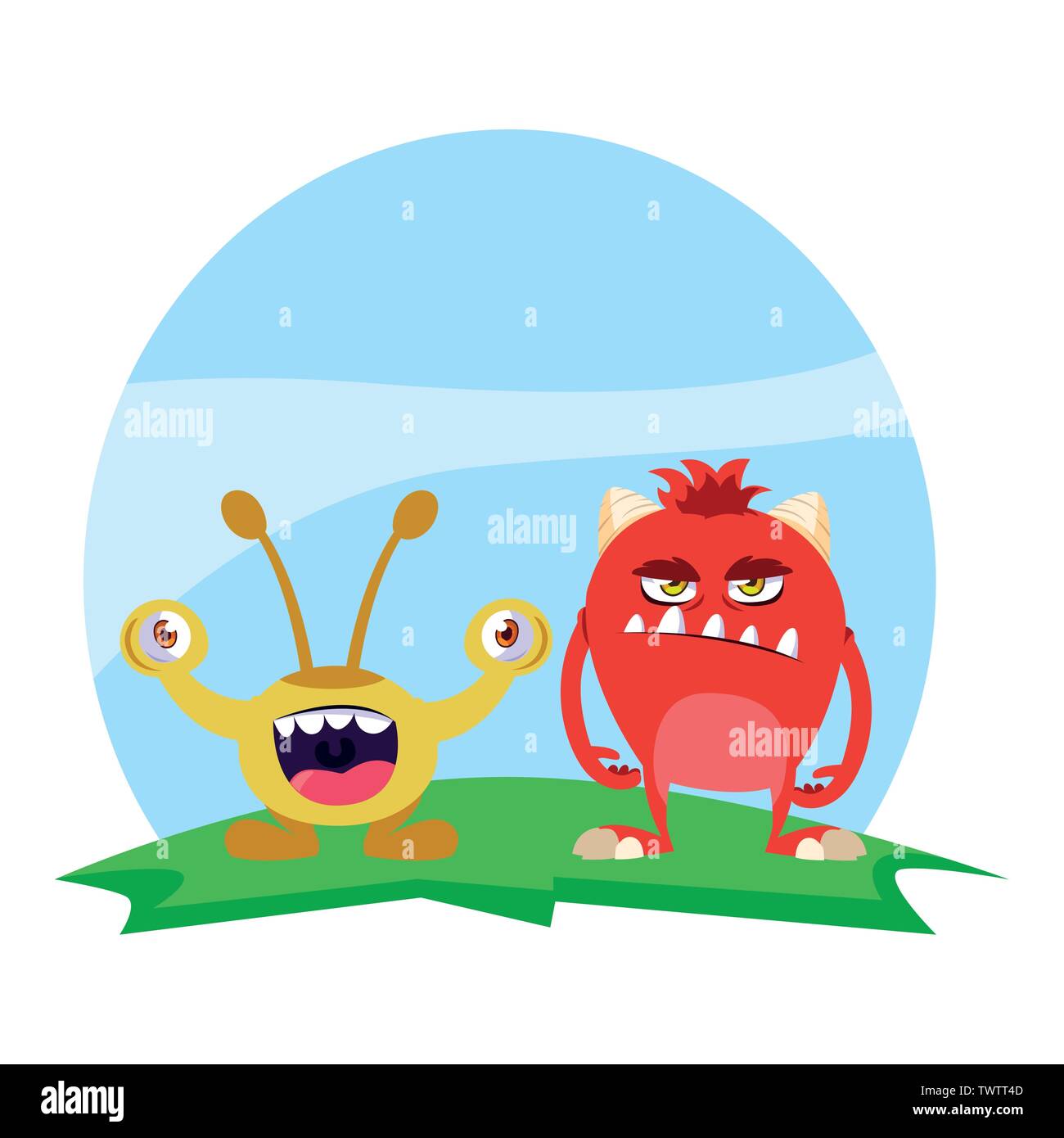 funny monsters couple in the field characters colorful vector ...