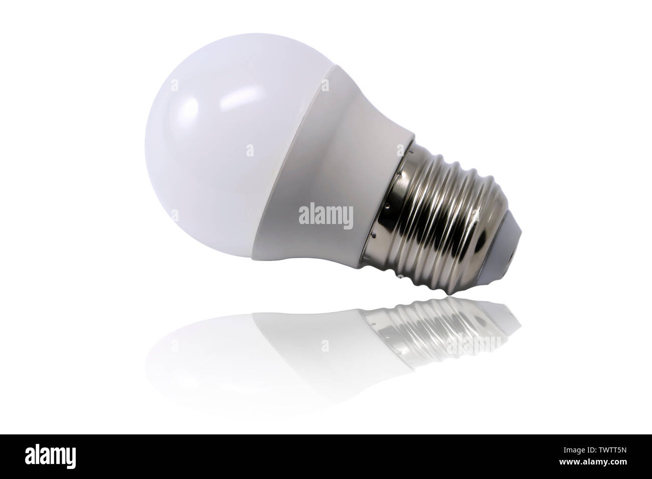 Opaque light bulb isolated on white background with reflection in ...