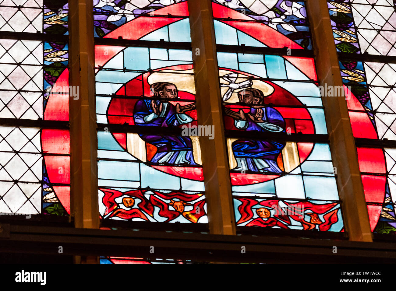 MUNICH, GERMANY - NOVEMBER 25, 2018 : Ancient stained glass windows on ...