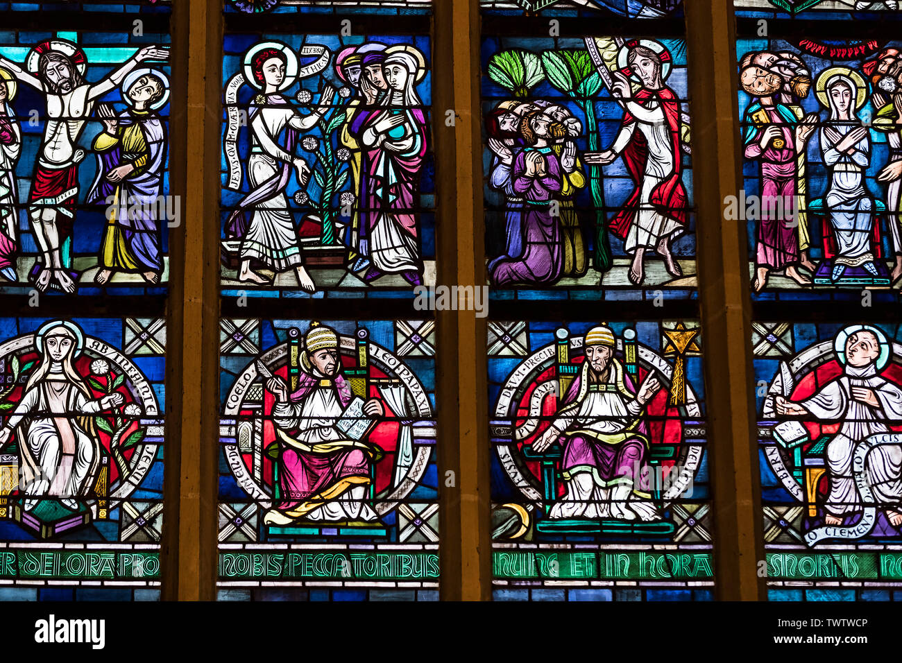 MUNICH, GERMANY - NOVEMBER 25, 2018 : Ancient stained glass windows on ...