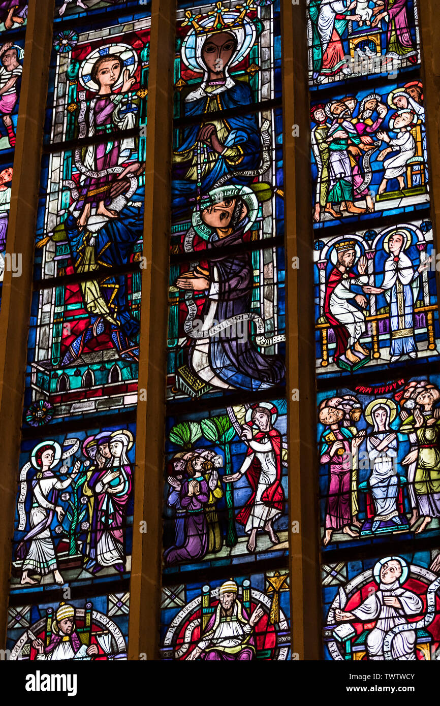 MUNICH, GERMANY - NOVEMBER 25, 2018 : Ancient stained glass windows on ...