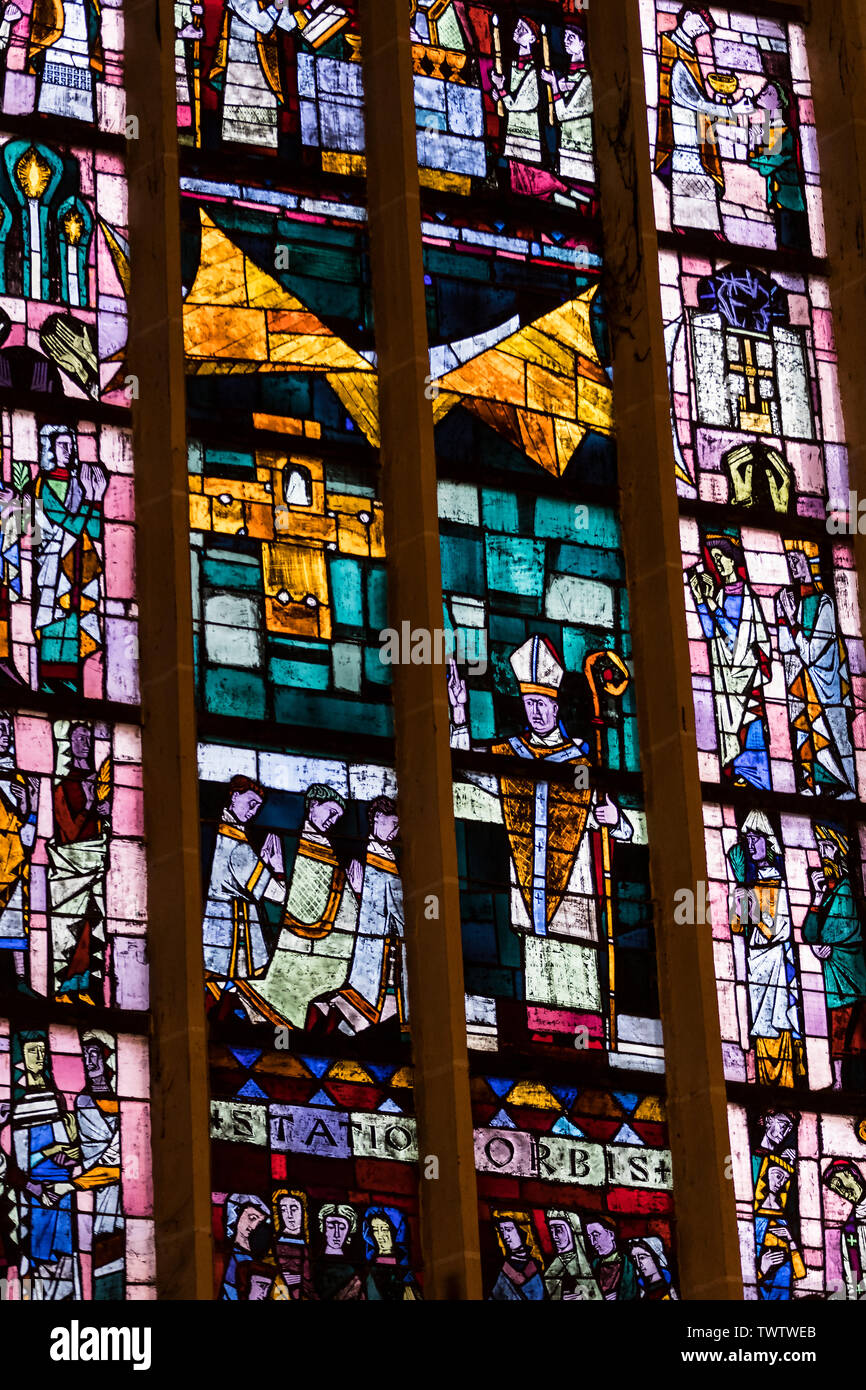 MUNICH, GERMANY - NOVEMBER 25, 2018 : Ancient stained glass windows on ...