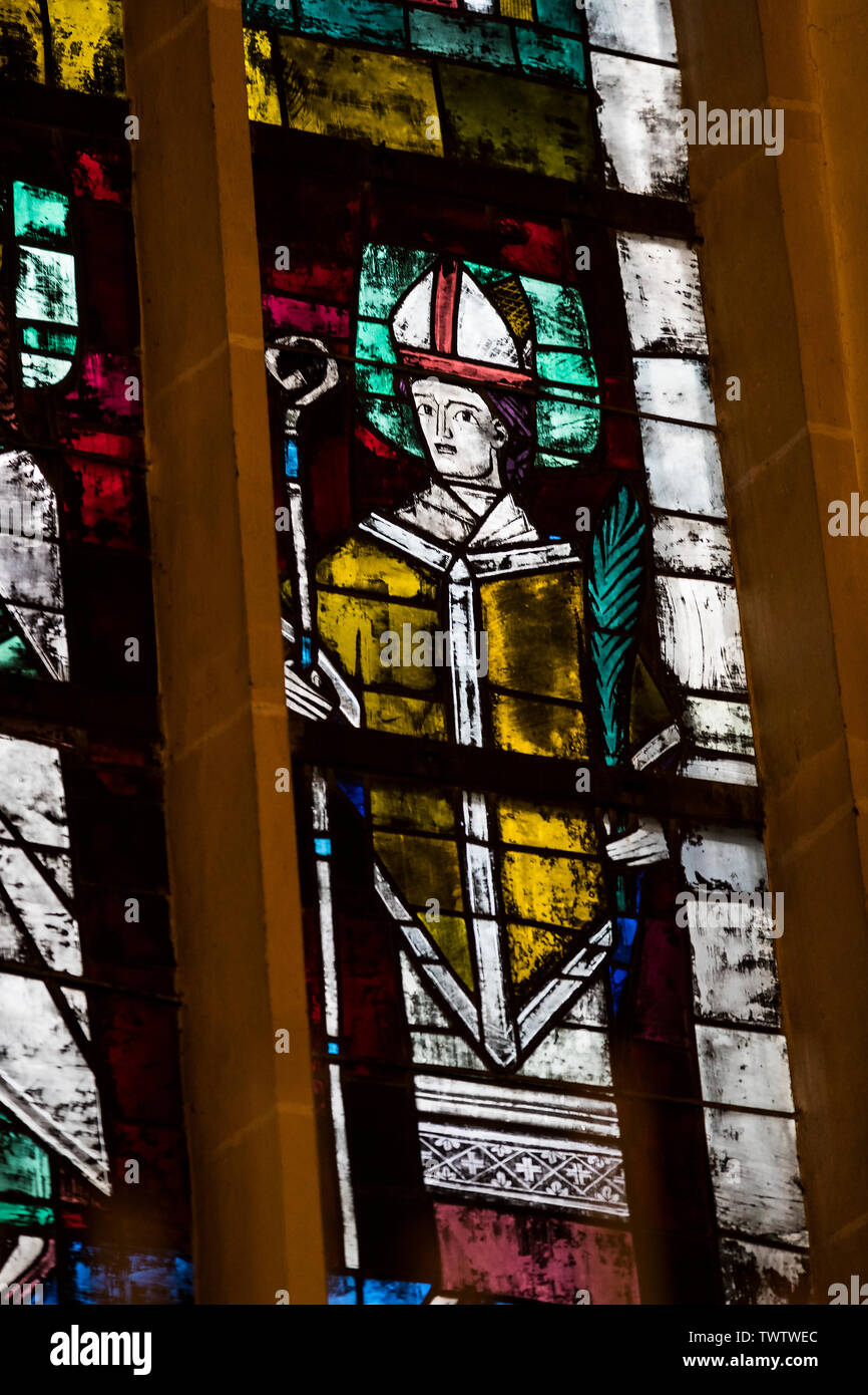 MUNICH, GERMANY - NOVEMBER 25, 2018 : Ancient stained glass windows on ...