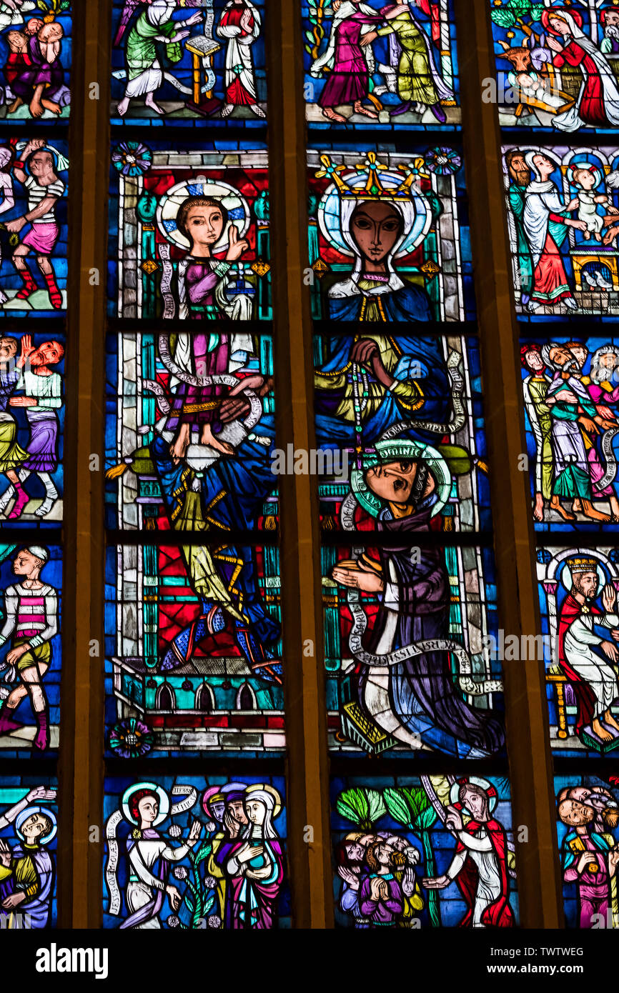 MUNICH, GERMANY - NOVEMBER 25, 2018 : Ancient stained glass windows on ...