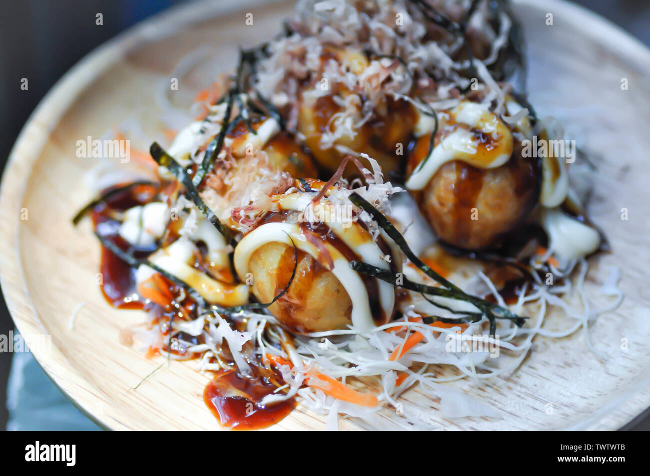 takoyaki, Japanese ball or fried ball with squid stuffed Stock Photo ...
