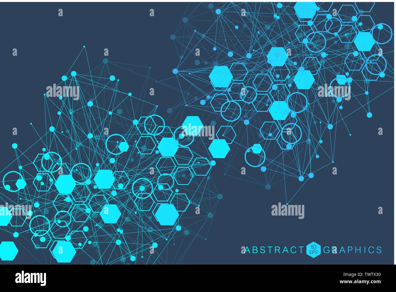 Science network pattern, connecting lines and dots. Technology hexagons structure or molecular ...