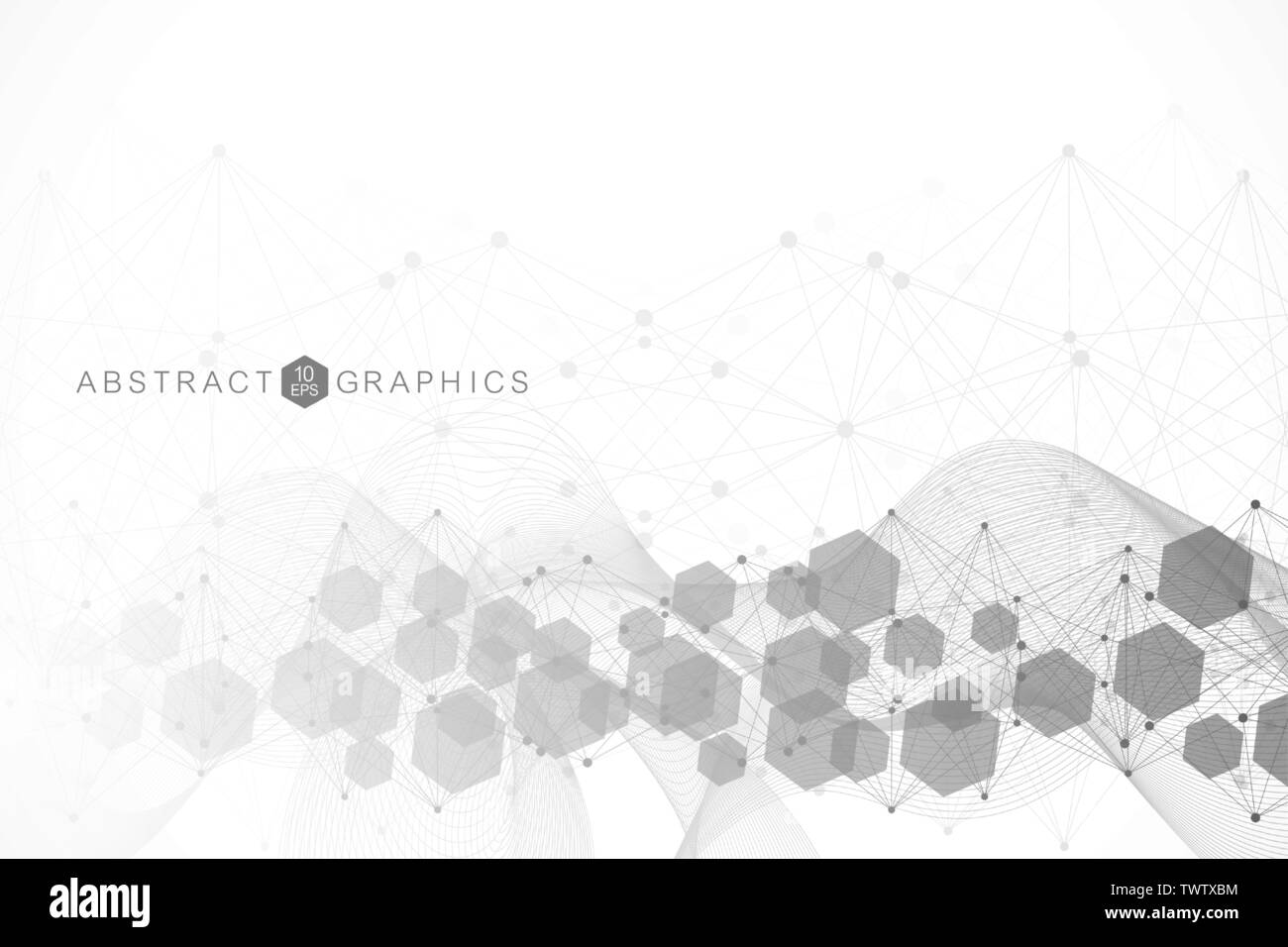 Science network pattern, connecting lines and dots. Technology hexagons structure or molecular ...