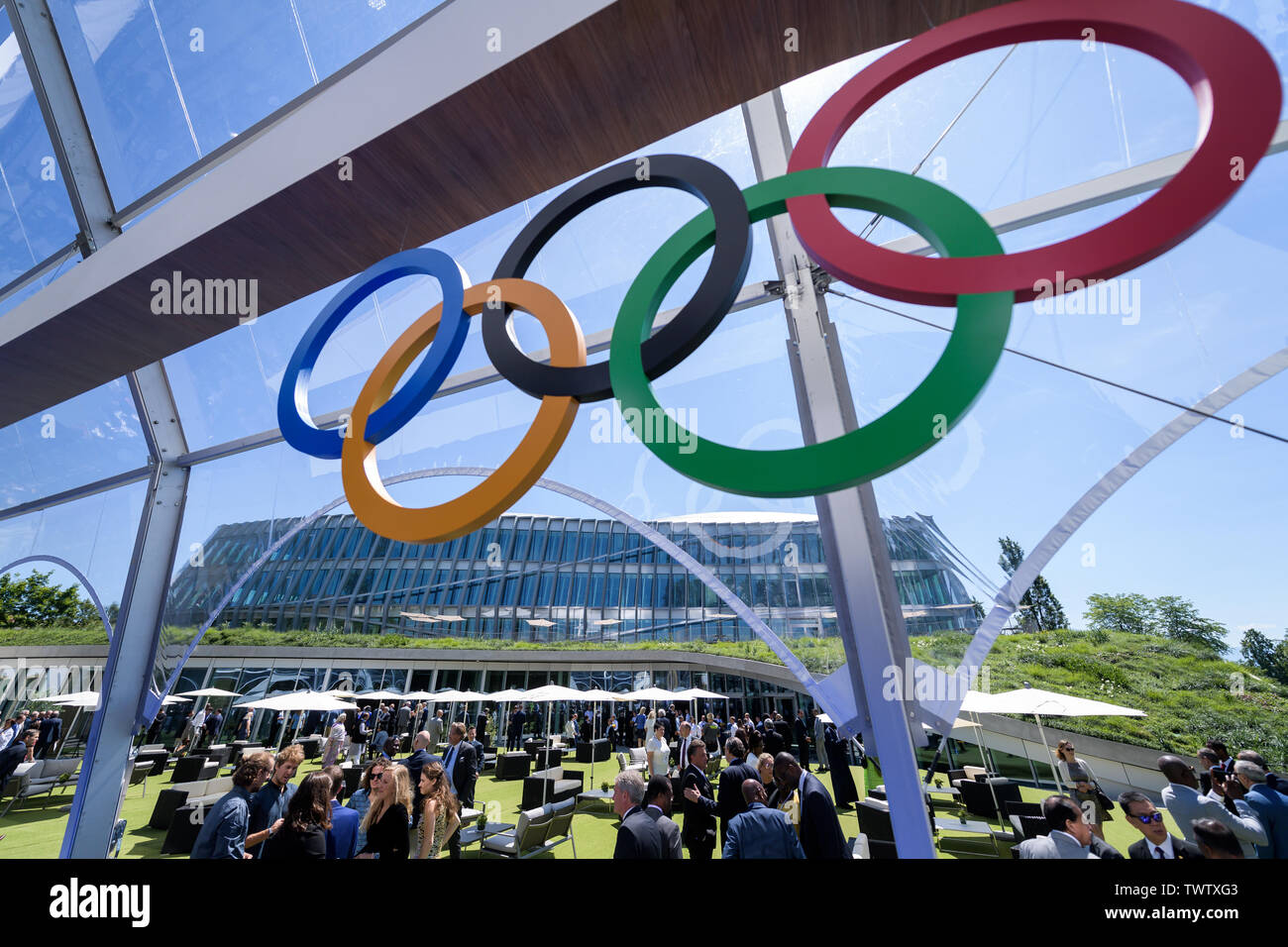 Lausanne, Switzerland. 23rd June, 2019. Guest are seen in front of the ...
